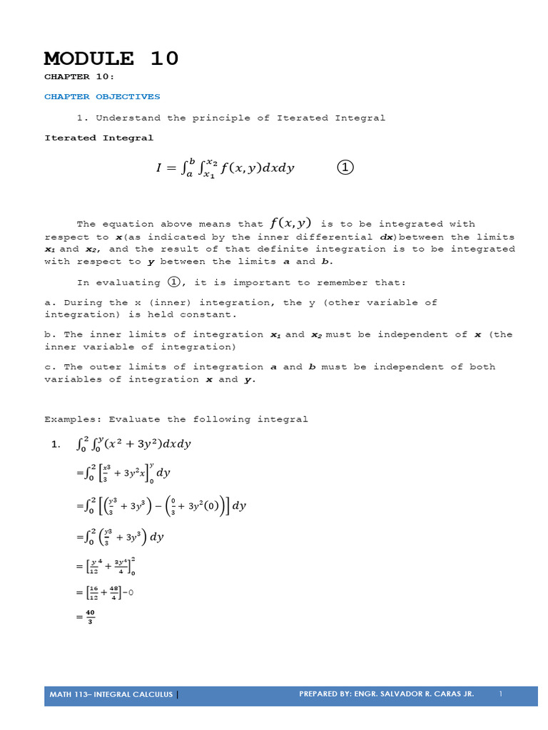 MODULE-10-Iterated Integrals | PDF | Integral | Variable (Mathematics)