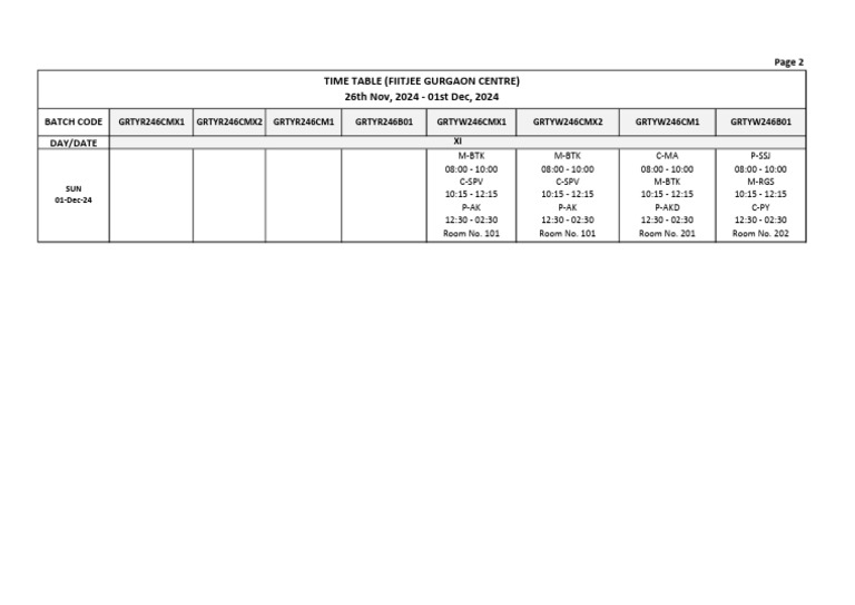 Time Table 26.11.2024 To 01.12.2024 Revised | PDF