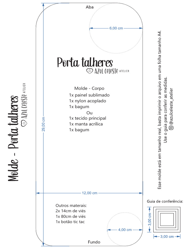 Molde para Porta Talheres: Materiais e Dimensões | PDF