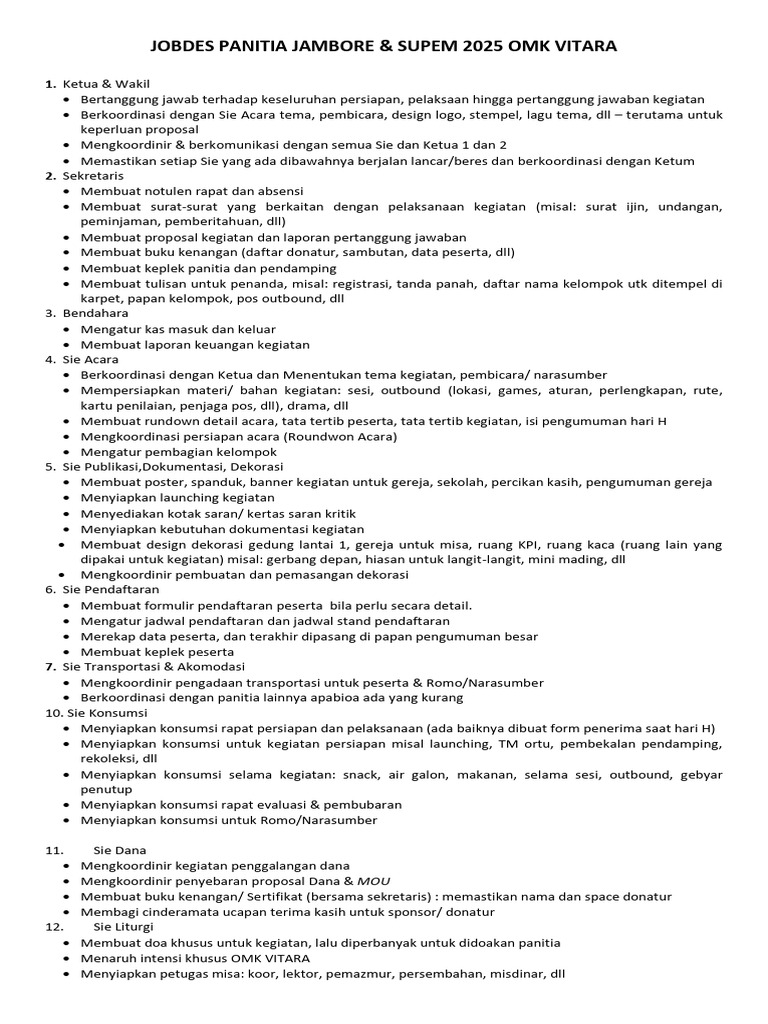 Jobdesk Panitia Supem 2025 | PDF