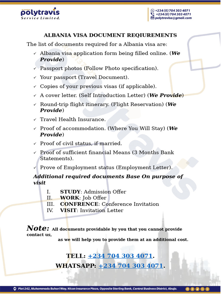 Albania Visa Document Requirements | PDF