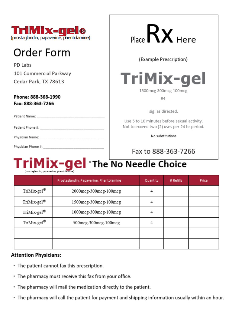 TriMix-gel Order and Information Guide | PDF | Medical Prescription ...