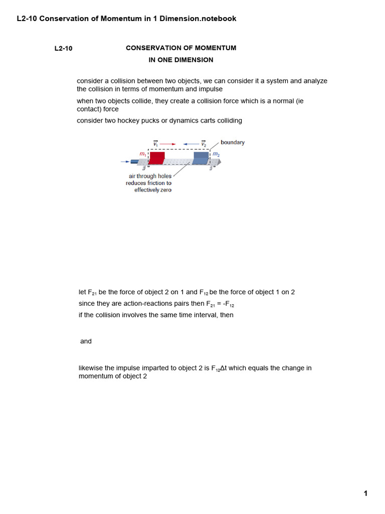 L2-10 Conservation of Momentum in 1 Dimension | PDF | Momentum | Collision