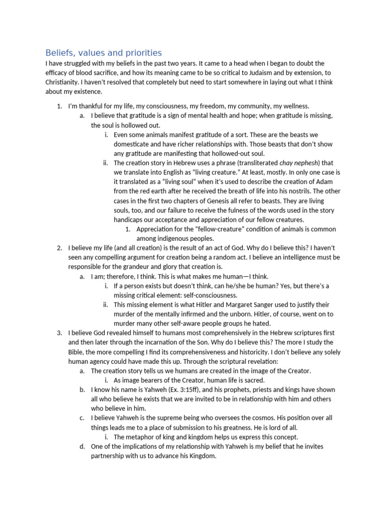 Beliefs Values Priorities | PDF | Genesis Creation Narrative | Trinity
