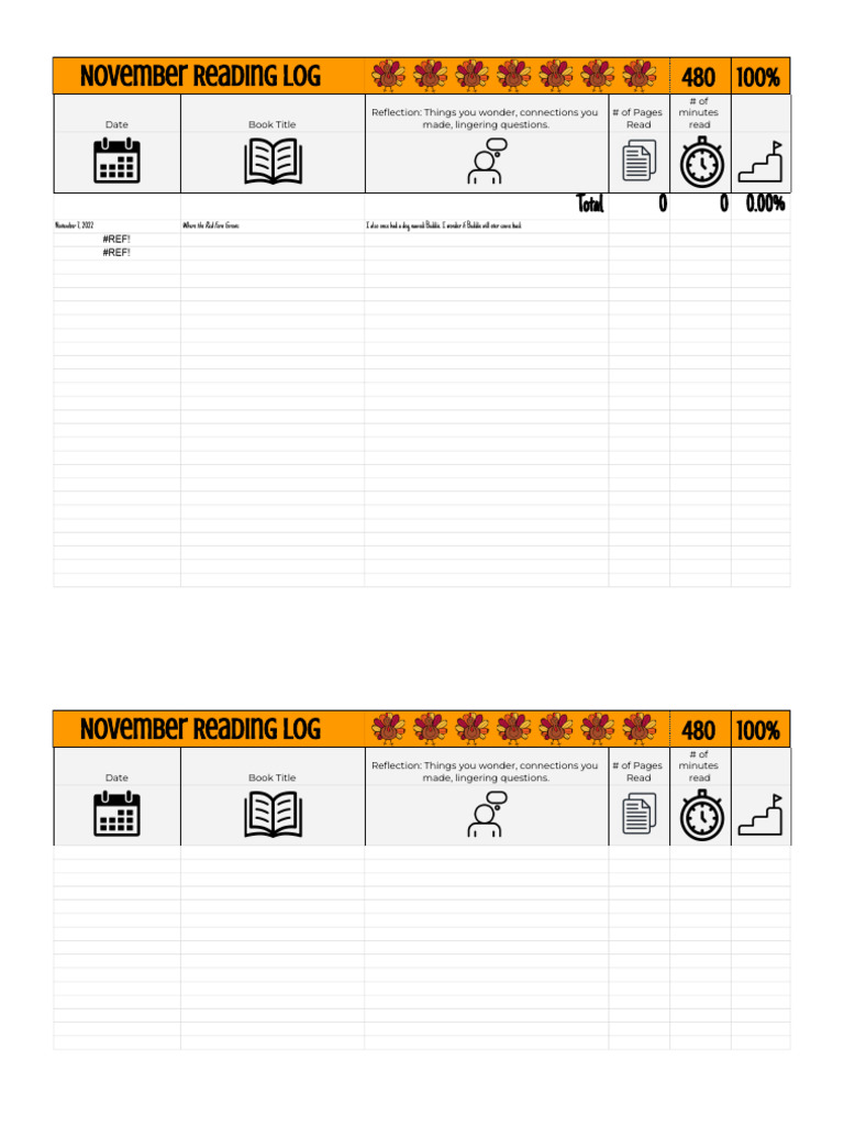 November Digital Reading Log - Sheet 1 | PDF