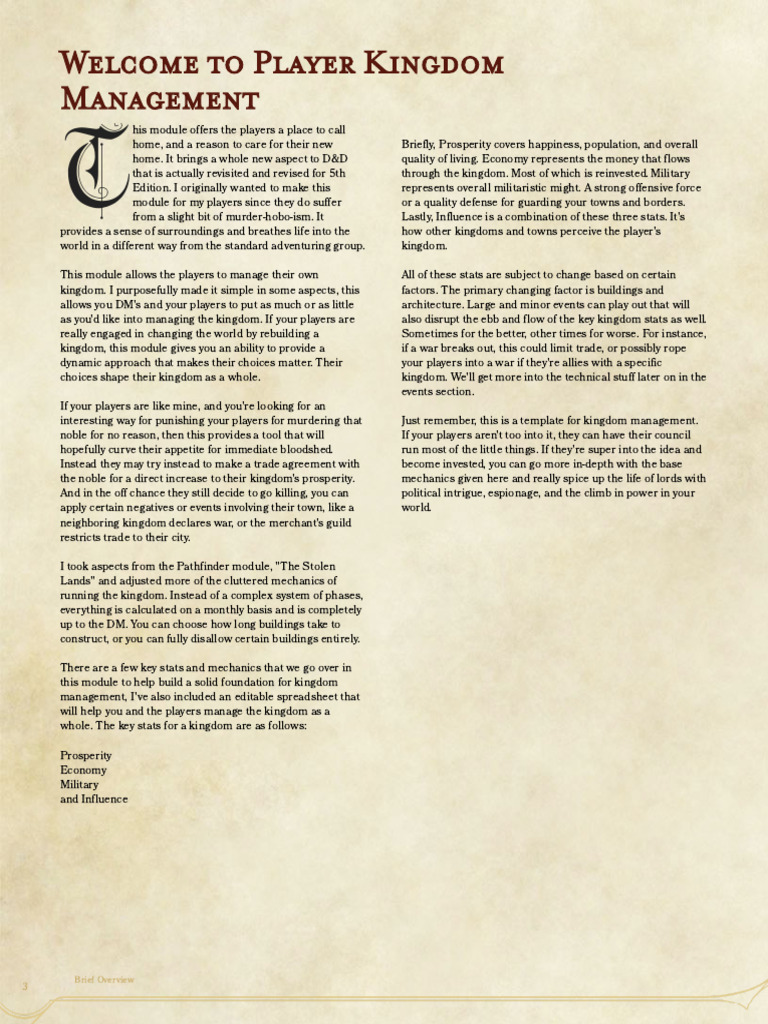 Player Kingdom Management Module | PDF | Taxes | Mining