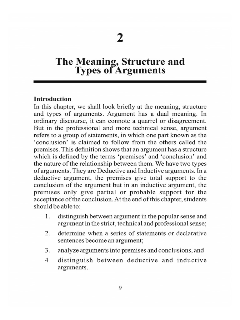 Essentials of Logic - Meaning, Structure and Types of Arguments | PDF