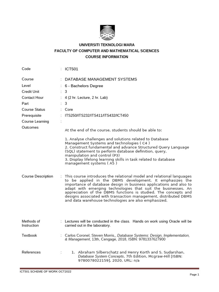 Sow Ict501-Oct2022-Mac2023 Norisan 11oct22 | PDF | Databases | Relational Database
