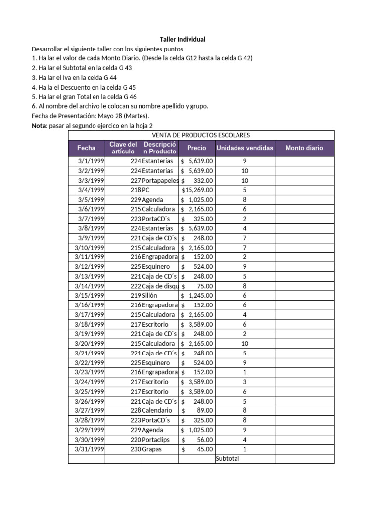 Ejercicios para Calificar. (11.A) . | PDF