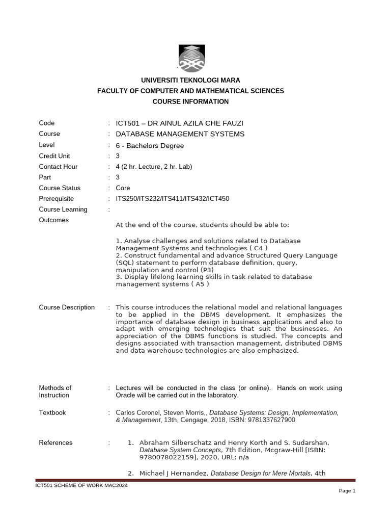 Database Management Systems Course | PDF | Databases | Relational Database