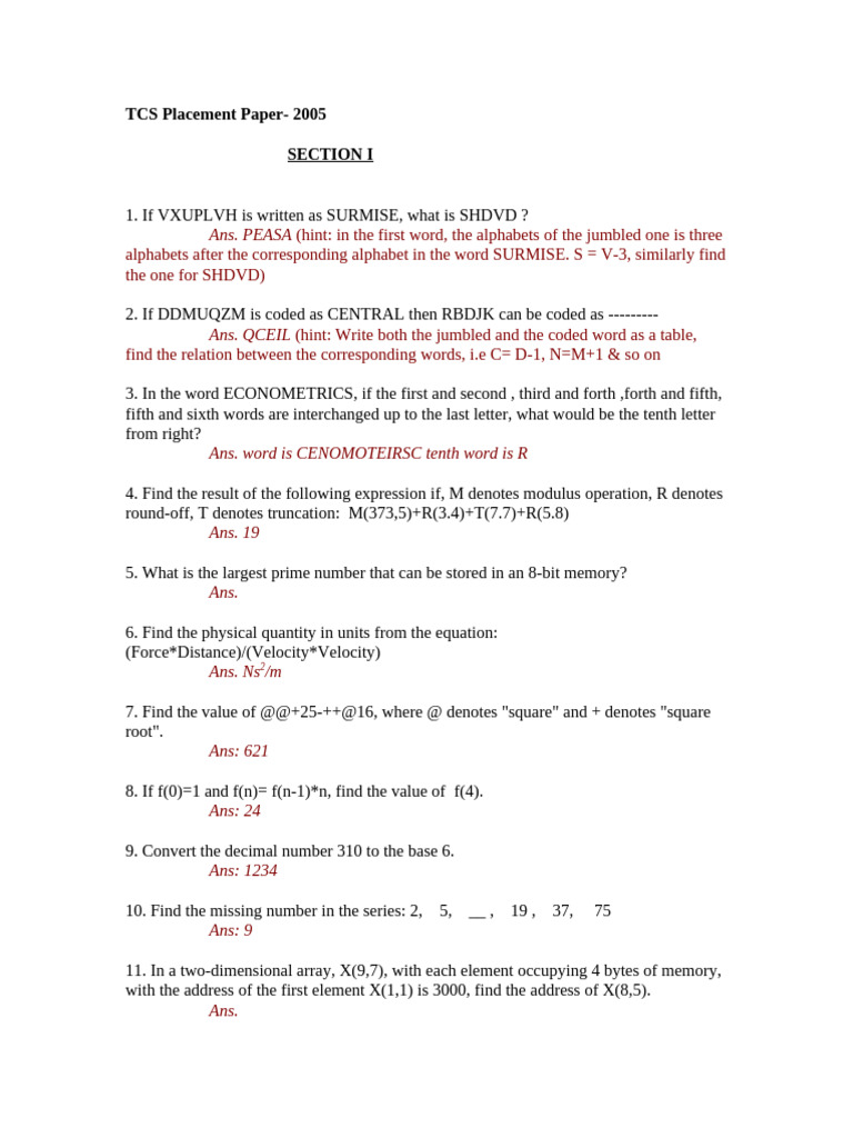 (Www.entrance-exam.net)-TCS Placement Sample Paper 8 | PDF | Numbers | Mathematics
