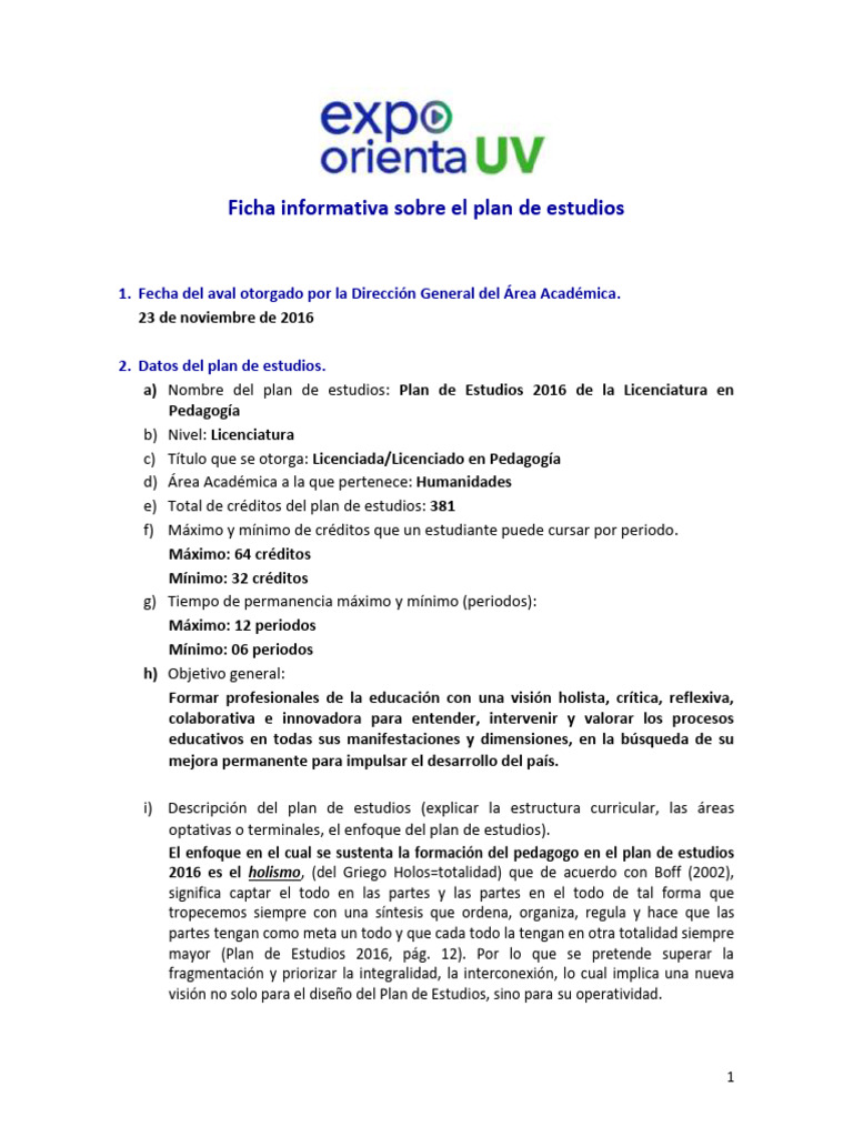 Plan Pedagogía 2016: Enfoque Holista | PDF | Plan de estudios | Pedagogía