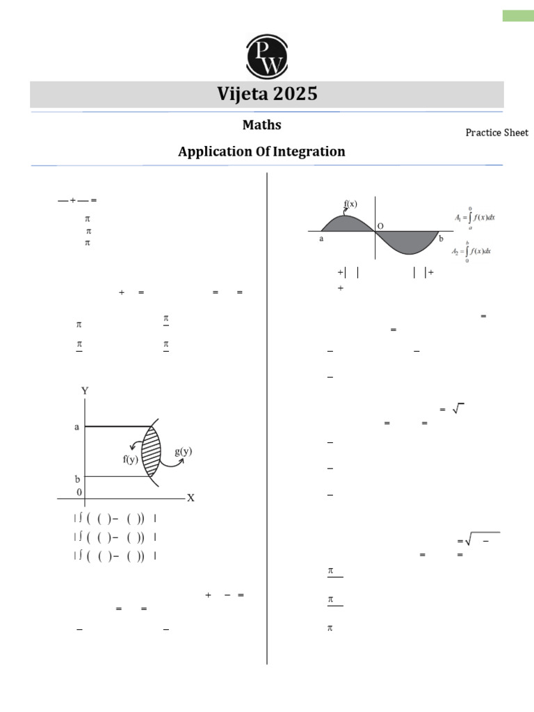Application Of Integration Practice Sheet Vijeta 2025 Pdf Area Integral