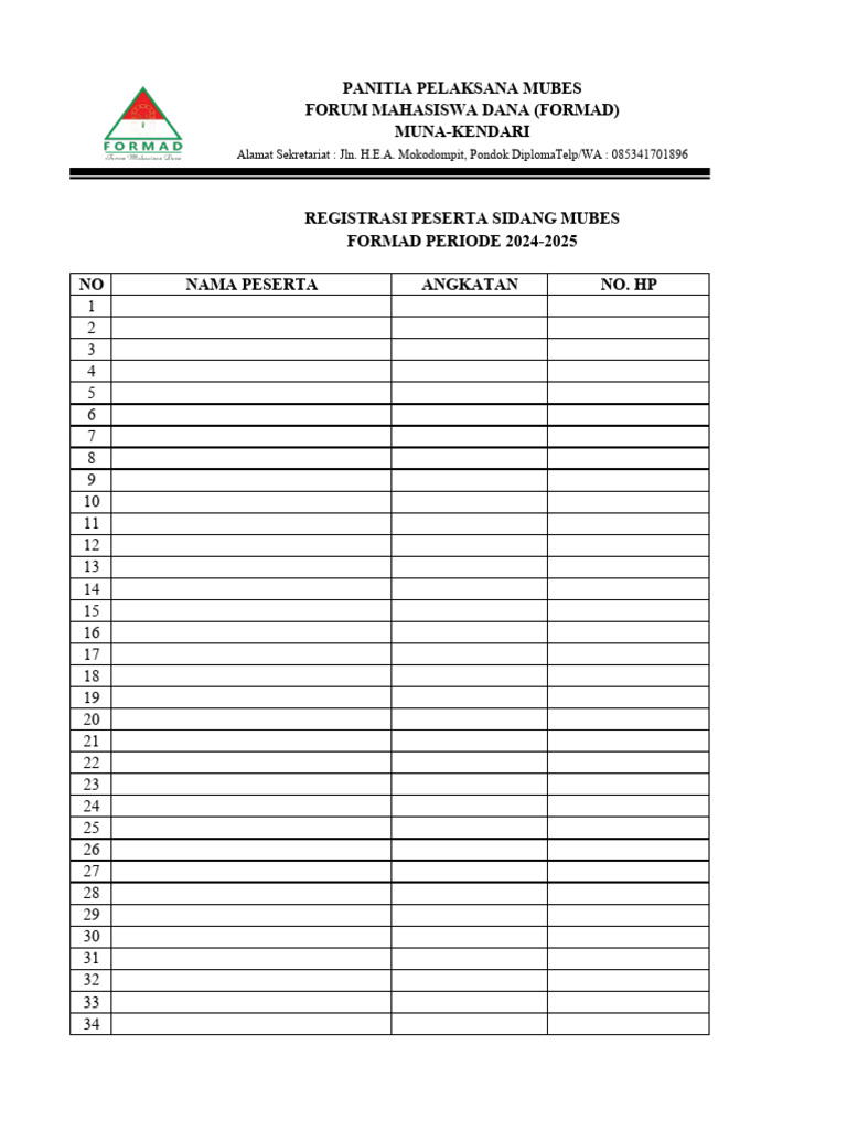 File Registrasi Peserta Mubes Formad | PDF