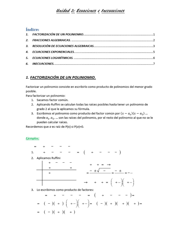 Ecuaciones e Inecuaciones Teoria | PDF | Factorización | Análisis ...