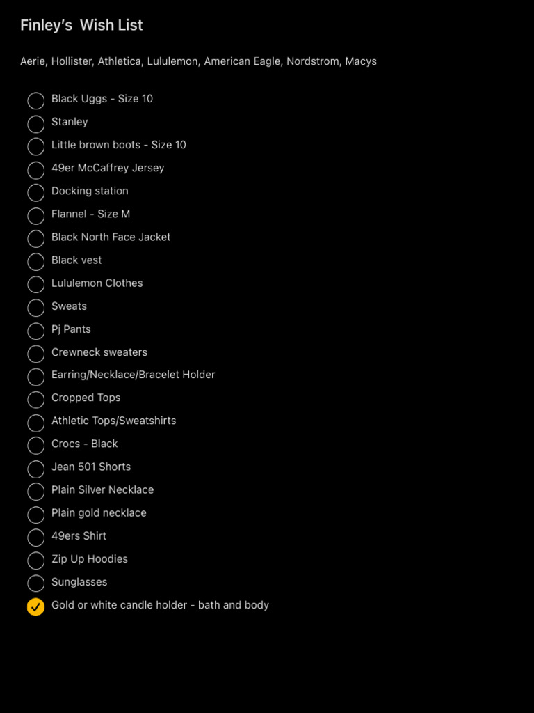 Finley’s Wish List | PDF