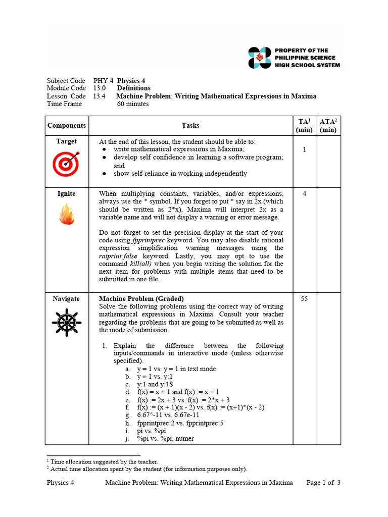 SLG Phy4 13.4 Machine Problem Writing Mathematical Expressions in ...