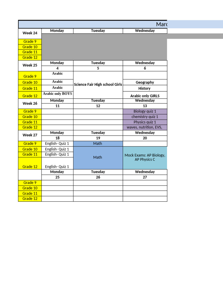 Assessments Calendar 2023-24 SEMESTER 2 | PDF | Educational Stages | Secondary Education