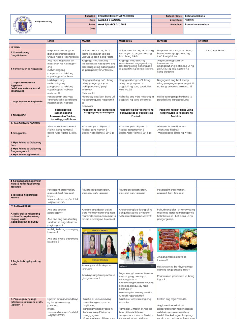 DLL Q4 W4 Filipino 5 | PDF
