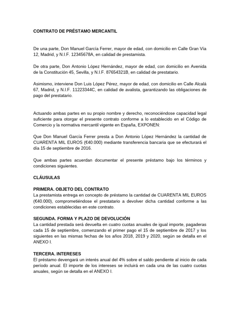 Contrato de Préstamo Mercantil | PDF | Pagaré
