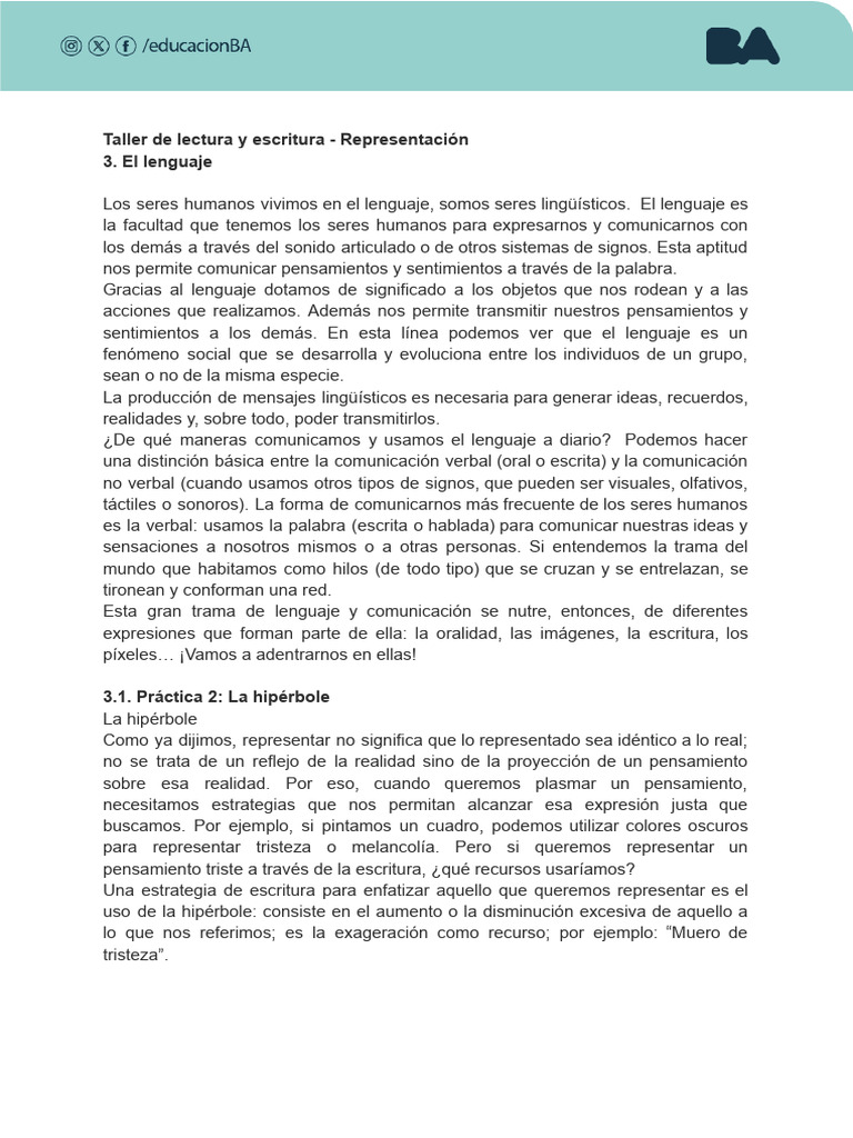 Taller de Lectura y Escritura - Representación 3. El Lenguaje - Agencia ...