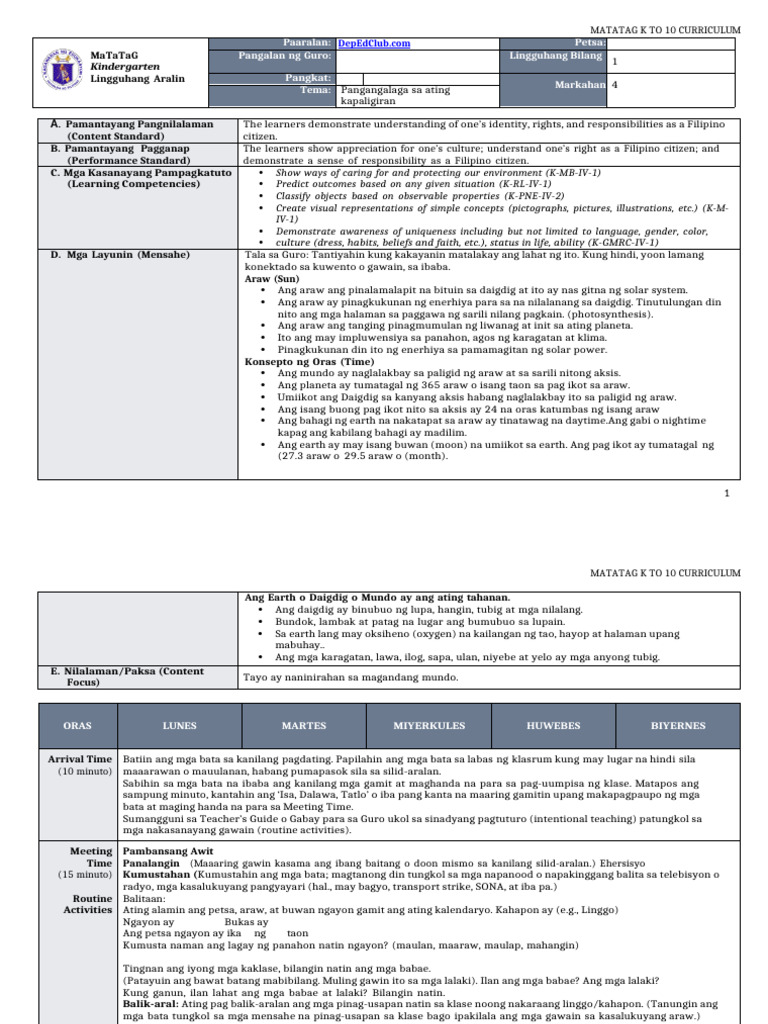 DLL Kindergarten q4 w1 | PDF