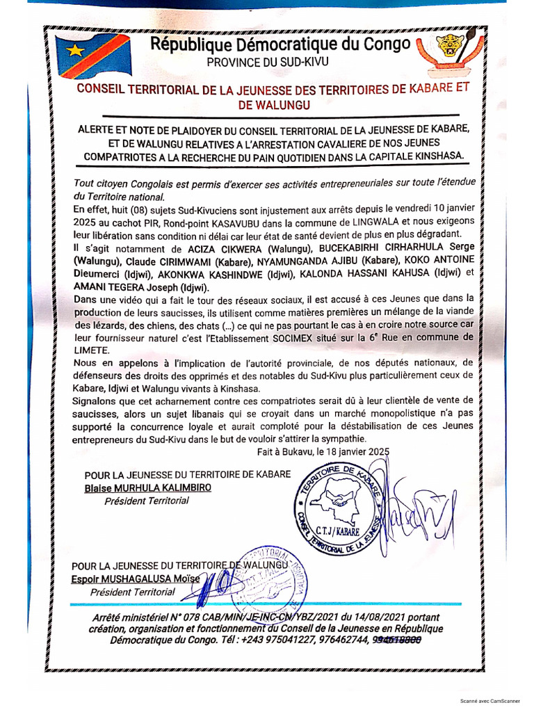 Alerte Jeunesse Kabare Et Walungu | PDF