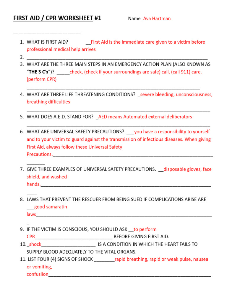 Copy of FIRST AID - CPR WORKSHEET #1 | PDF | Cardiopulmonary ...