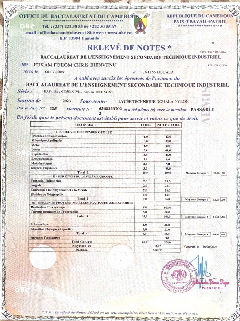 Relevé de Note | PDF