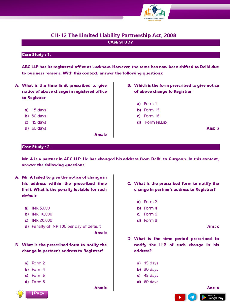 LLP Act Case Studies and MCQs | PDF | Limited Liability Partnership ...