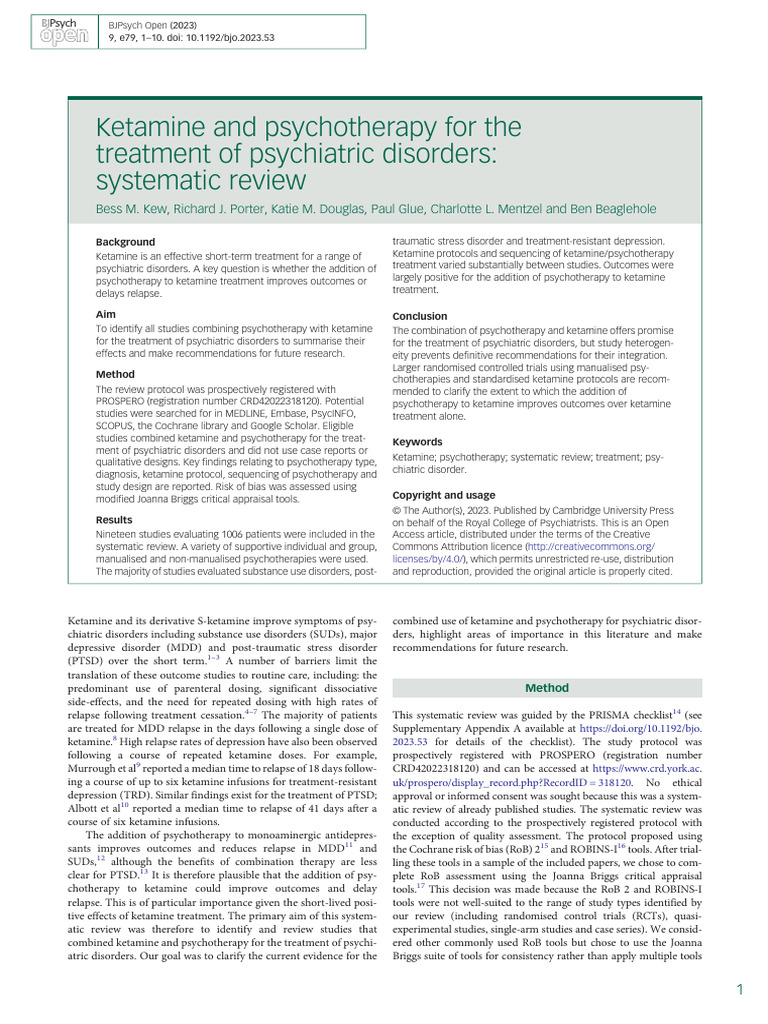 Ketamine Psychotherapy | PDF | Cognitive Behavioral Therapy ...