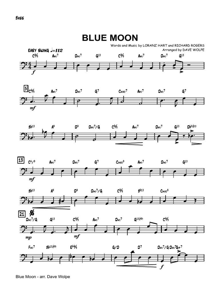 Blue Moon - Vocal - Wolpe Rozbor - Bass | PDF