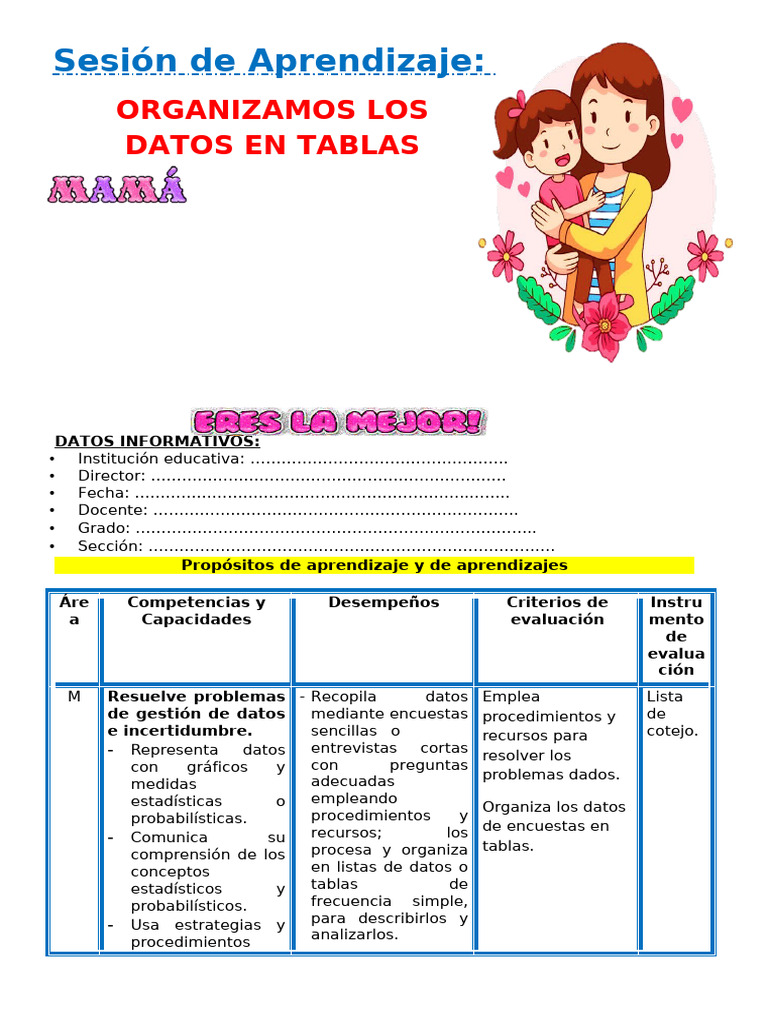 3° Sesión Día 2 Mat Organizamos Los Datos en Tablas | PDF | Datos | Metodología de encuesta
