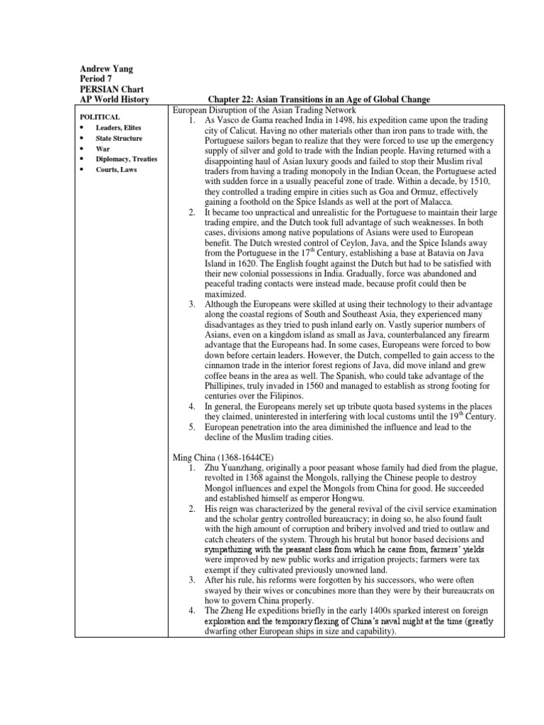 Andrew Yang Period 7 Persian Chart AP World History Chapter 22: Asian ...
