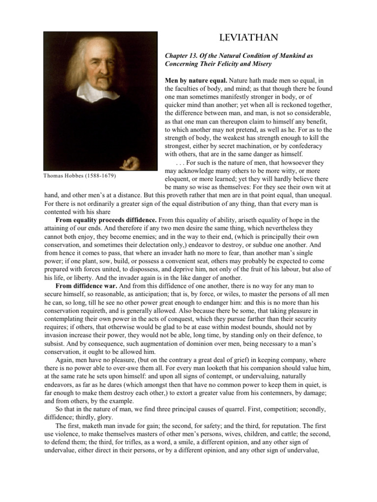 Hobbes Leviathan Chapters 13 & 14 | PDF | Natural Law | Justice