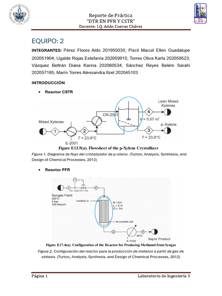Práctica 4. DTR en PFR y CSTR | PDF | Reactor Quimico | Ingeniería Química