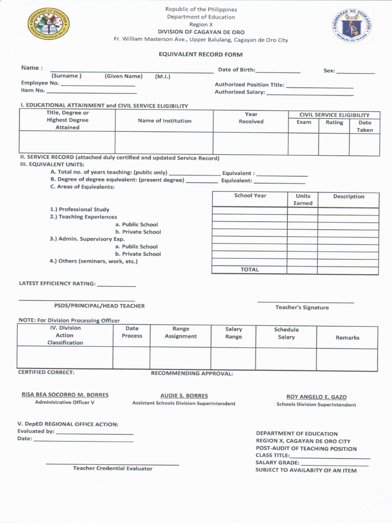 Equivalent Record Form 2023 | PDF
