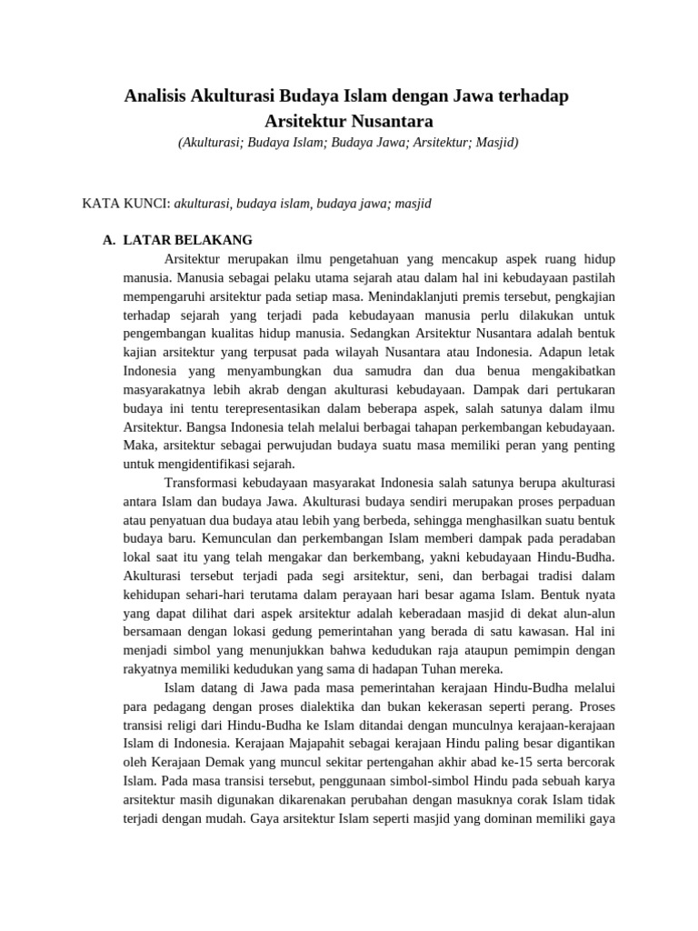 Artikel - Analisis Akulturasi Budaya Islam dengan Jawa terhadap _Arsitektur Nusantara__ | PDF