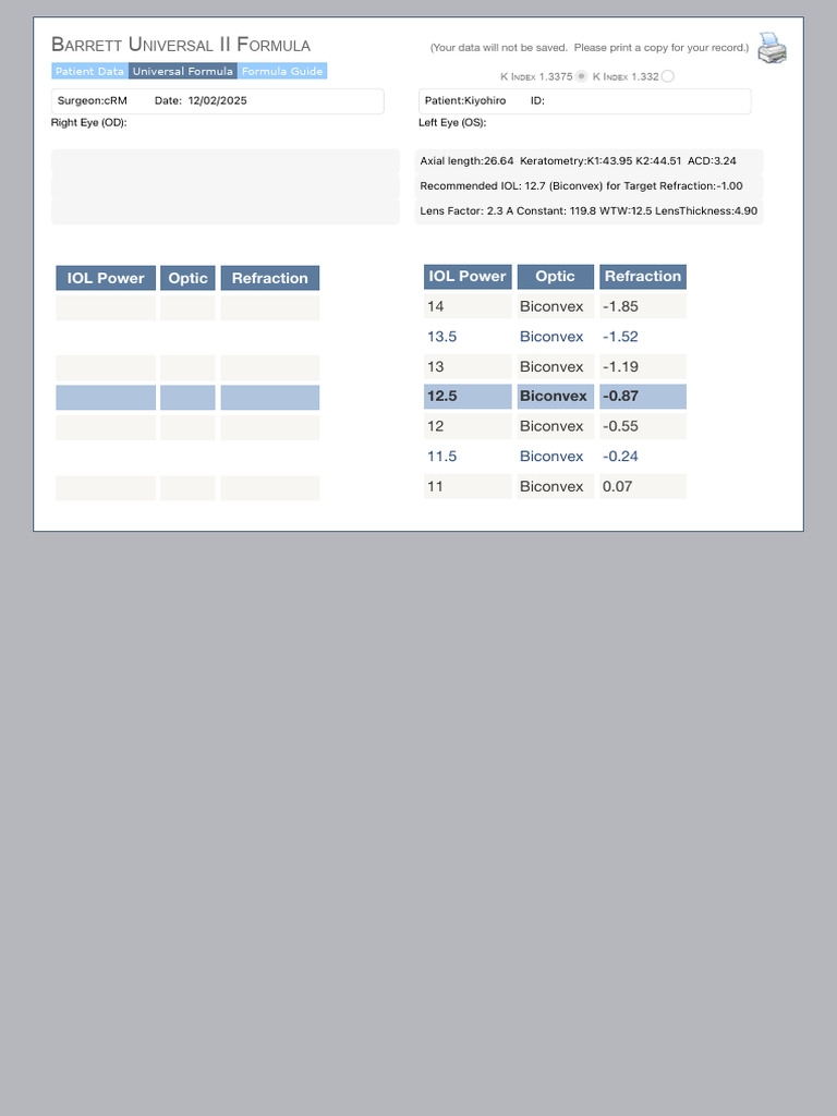 Barrett Universal II Formula V1.05 | PDF