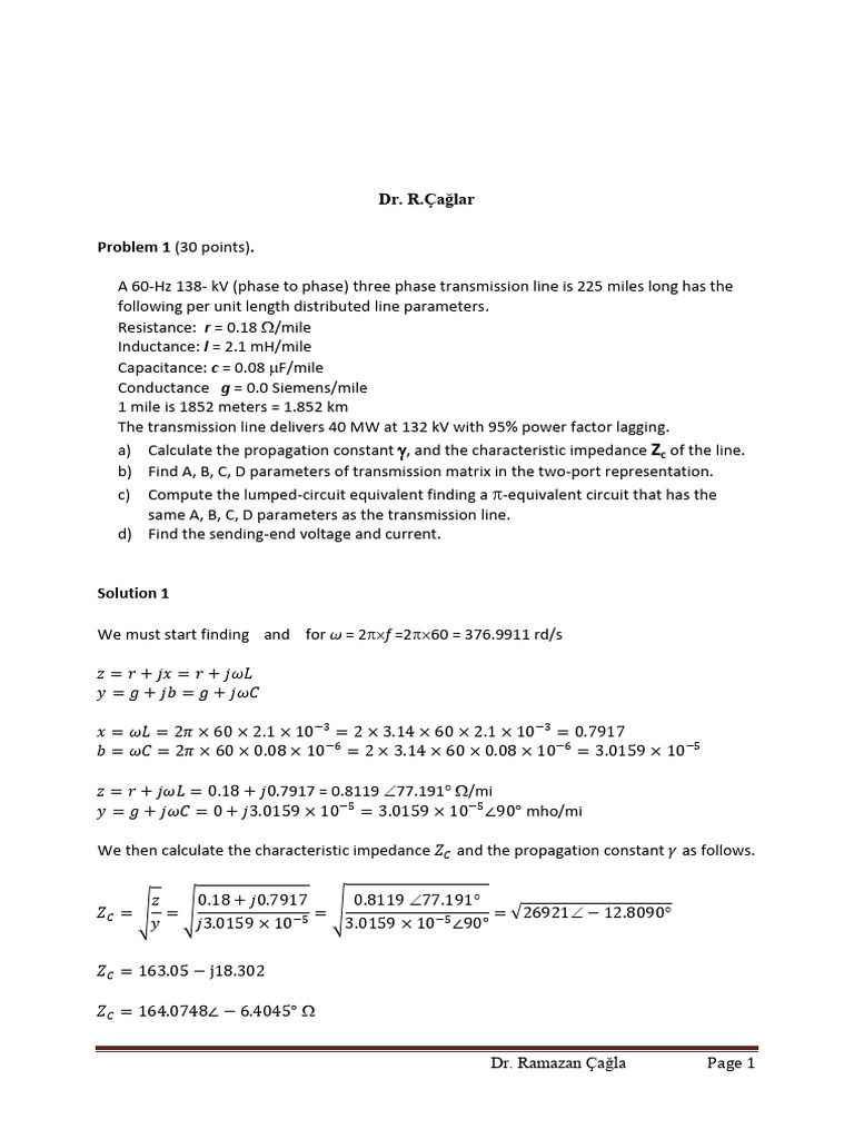 Solution_ELK_322E_midterm_exam_spring_2008 | PDF | Electric Power Transmission | Transmission Line