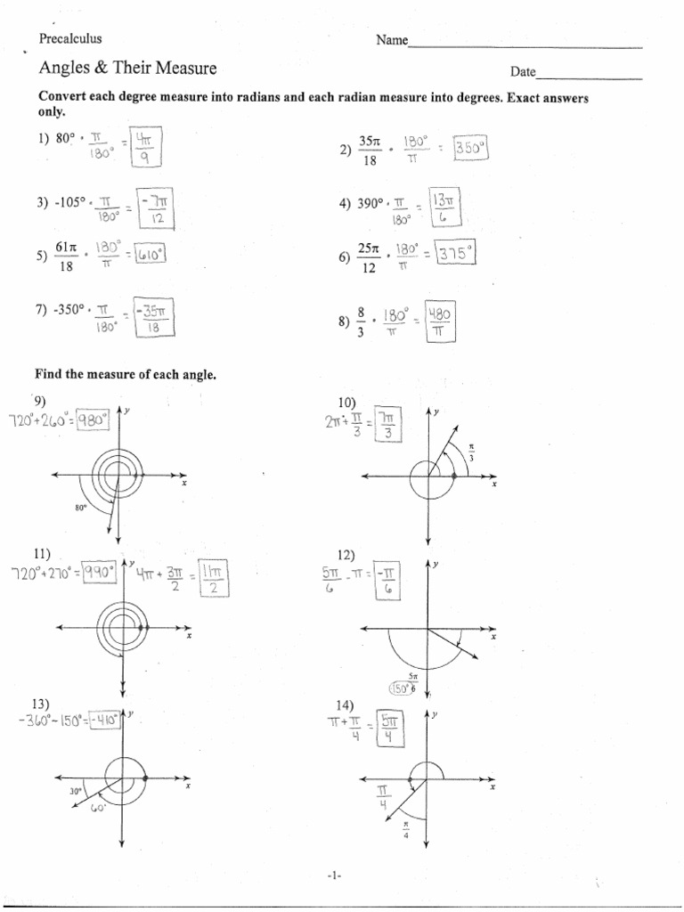 Angles and Their Measure Homework Solutions | PDF