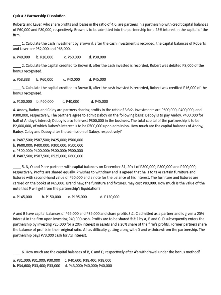 Quiz-2 Partnership Dissolution | PDF | Depreciation | Debits And Credits