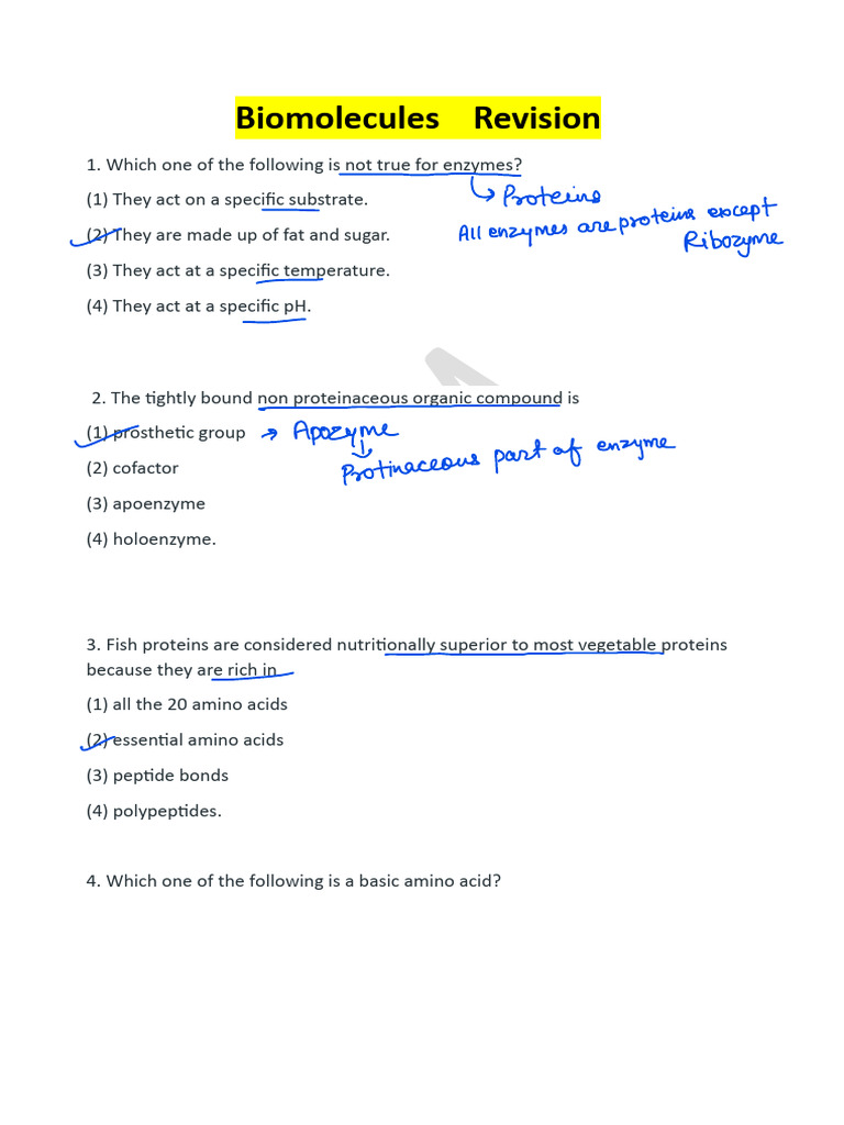 Biomolecules Revision_ MCQS (2) | PDF | Enzyme | Cofactor (Biochemistry)