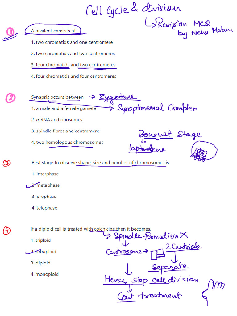 Cell Cycle Revision Mcqs by Neha Maam | PDF