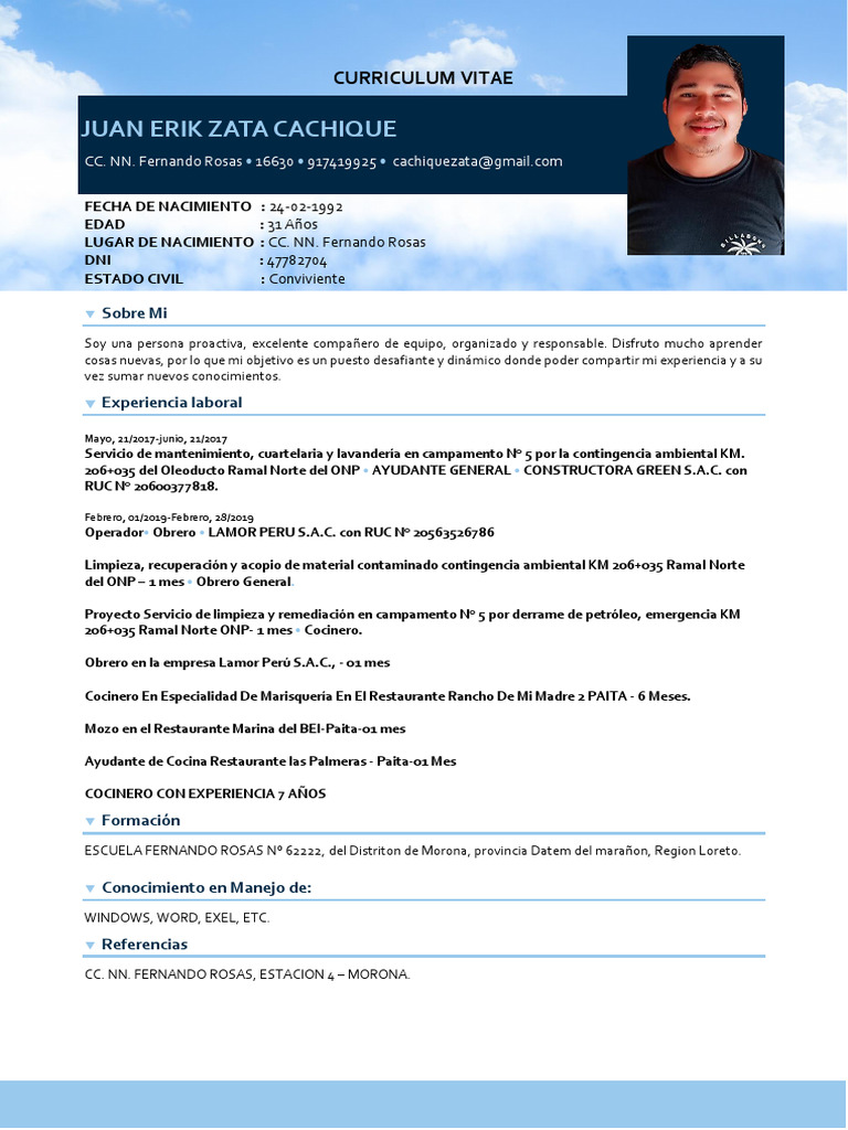 CV Juan Erik Zata Cachique | PDF