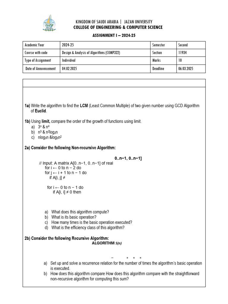 Assignment I G11934 20251 - Copy | PDF | Computer Science | Algorithms