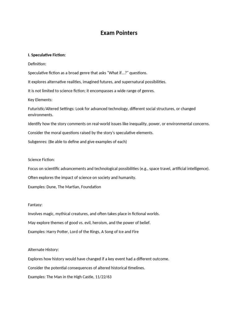 Speculative Fiction Exam Study Guide | PDF | Dystopia | Utopia