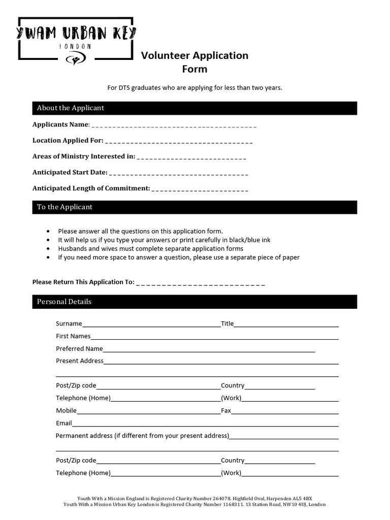 YWAM Volunteer Application Form | PDF | Justice | Crime & Violence