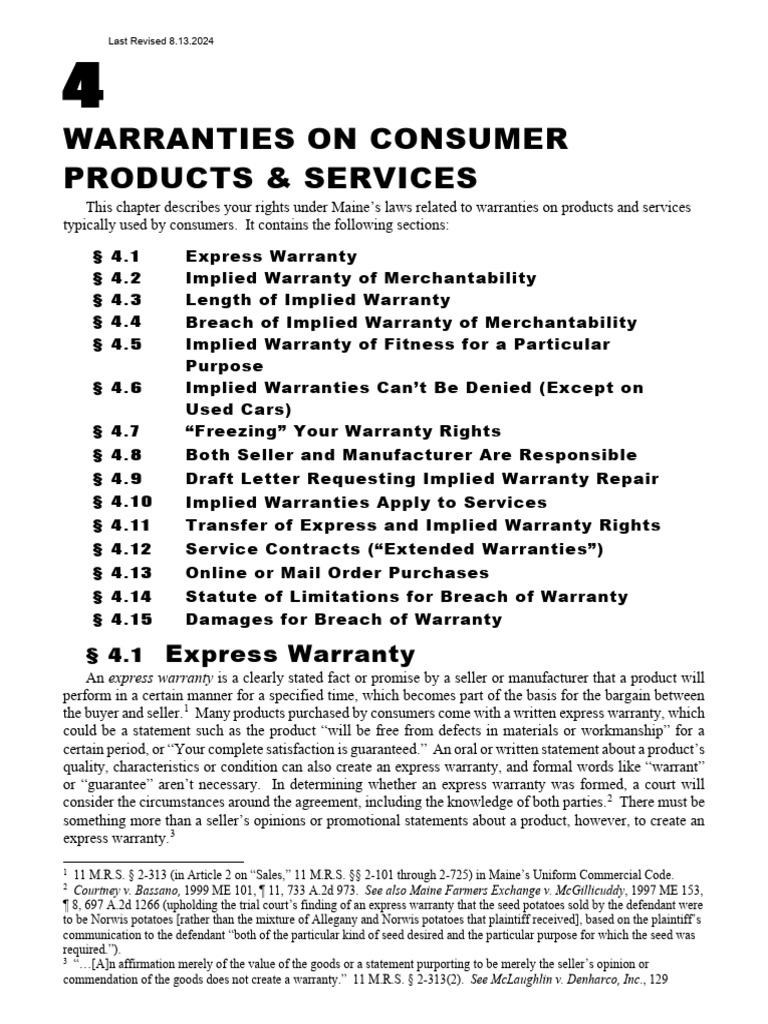 Maine Consumer Warranty Rights Guide | PDF | Implied Warranty | Damages