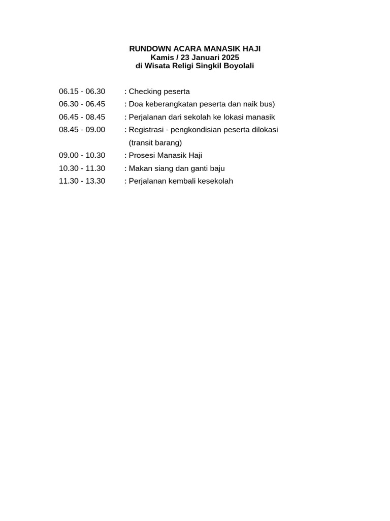 Rundown Acara Manasik Haji | PDF
